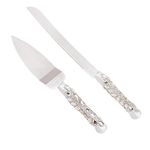 TRUE LOVE GIFT Wedding Cake Knife and Server Set Bride and Groom 2-Piece Dessert Set, Party, Wedding, Anniversary or Celebration