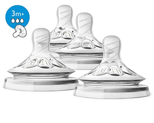 Philips Avent Natural Baby Bottle Medium Flow Nipple, 3M+, 4pack, Flow 3, SCF653/43