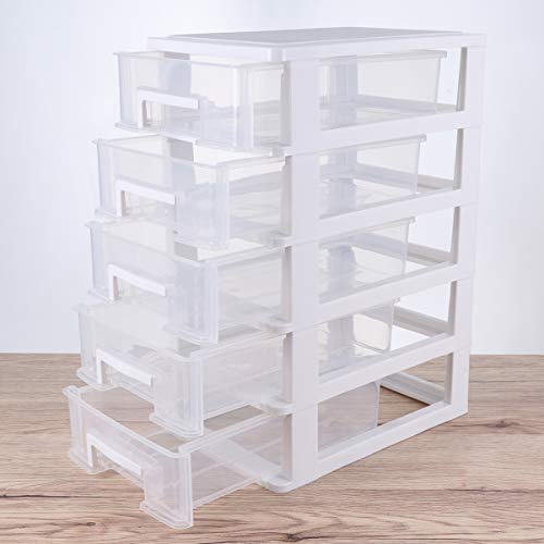 SAFIGLE Mini Plastic Drawers Organizer 5 Drawer Storage Organizer Plastic Storage Bins with Drawers Space Saving Small Plastic Drawers for Crafts Small Tools Sationary and Hardware