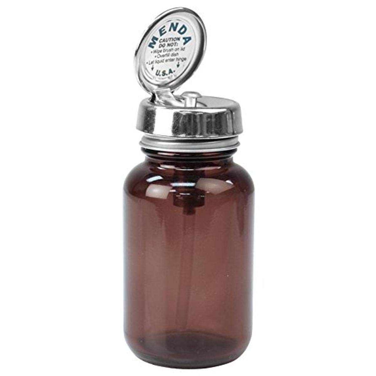Menda 35112 Glass/Steel/Ldpe/Low-Density Polyethylene Dispensing Bottle, Pure-Touch Liquid Dispenser Pump, Round, Amber Glass 4 oz, Brown