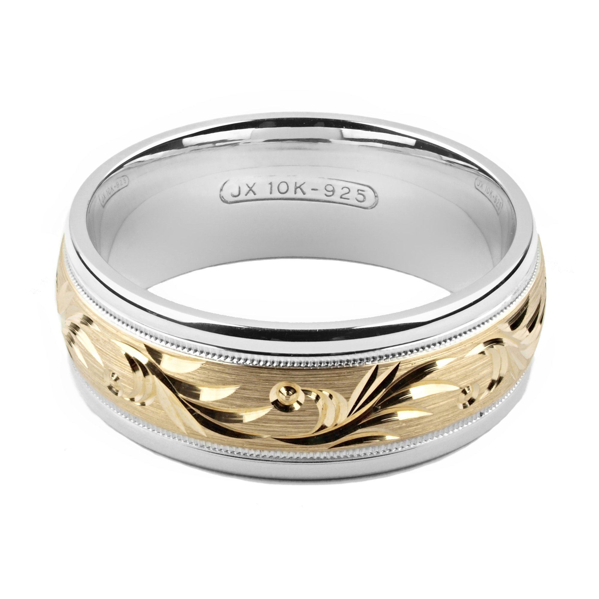 Alain Raphael Two Tone .925 Sterling Silver and 10k Yellow Gold Ring 8mm wide Comfort Fit Wedding Band Size 10