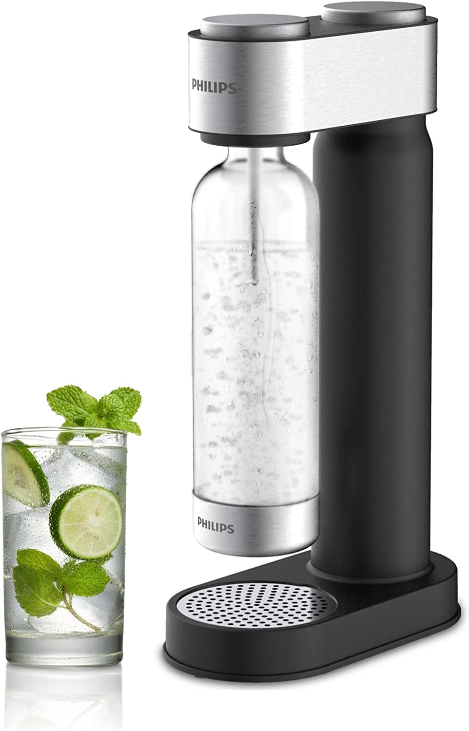 PHILIPS Stainless Sparkling Water Maker Soda Maker Machine for Home Carbonating with BPA free PET 1L Carbonating Bottle, Compatible with Any Screw-in 60L CO2 Exchange Carbonator(NOT Included), Black
