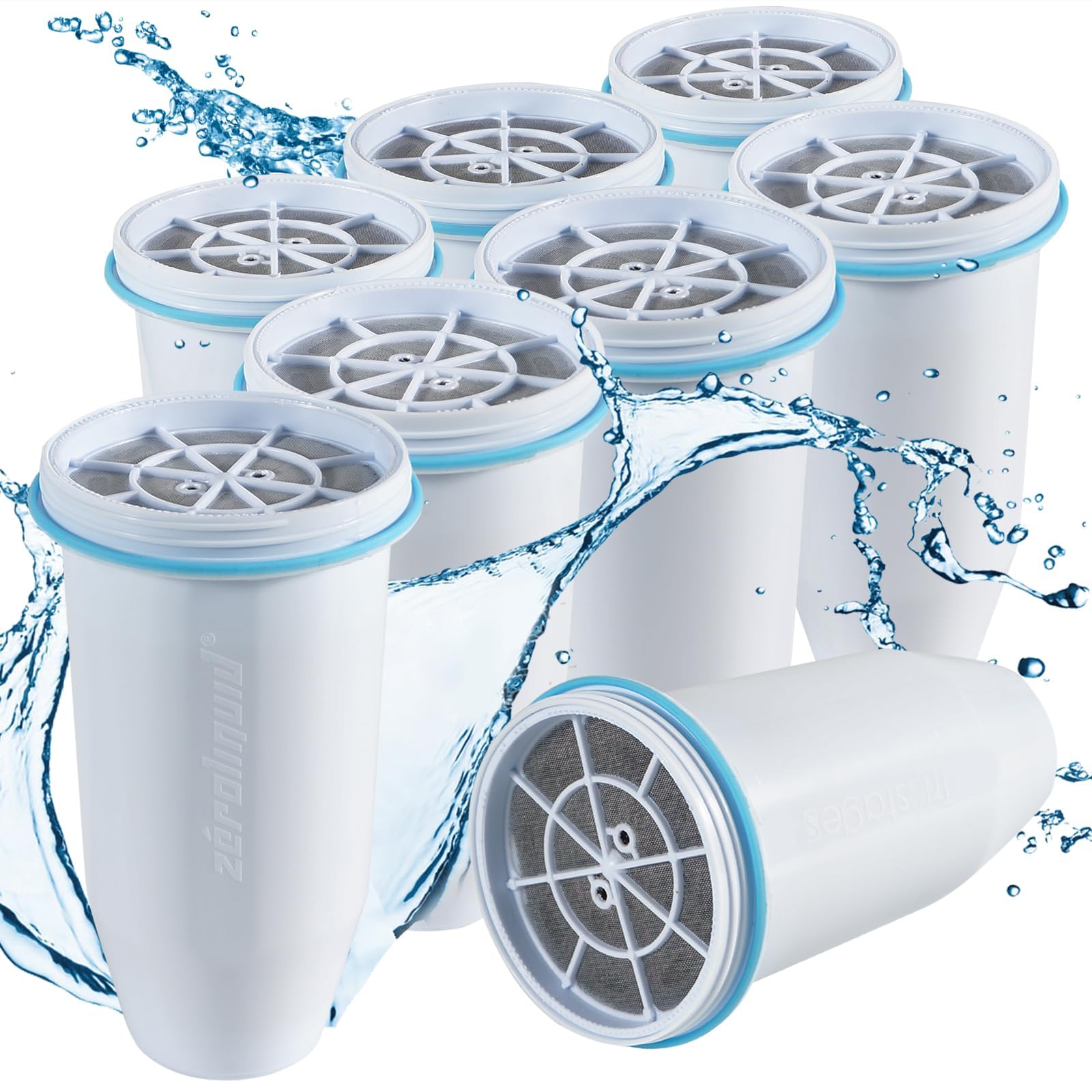 Zeroliquid ZR-001 Water Filter Replacement, Replacement Water Filters for Pitchers and Dispensers, Advanced 6-Stage Filter 0 TDS System (8 pack)