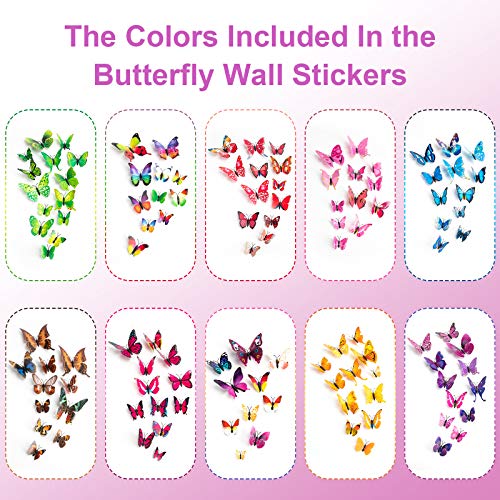 MOZUVE 120pcs Butterfly Wall Decor, Removable 3D Butterfly Wall Decals, Butterflies Decoration Suitable for DIY Kids Nursery, Bedroom Decor, TV wall, Wedding, Birthday etc