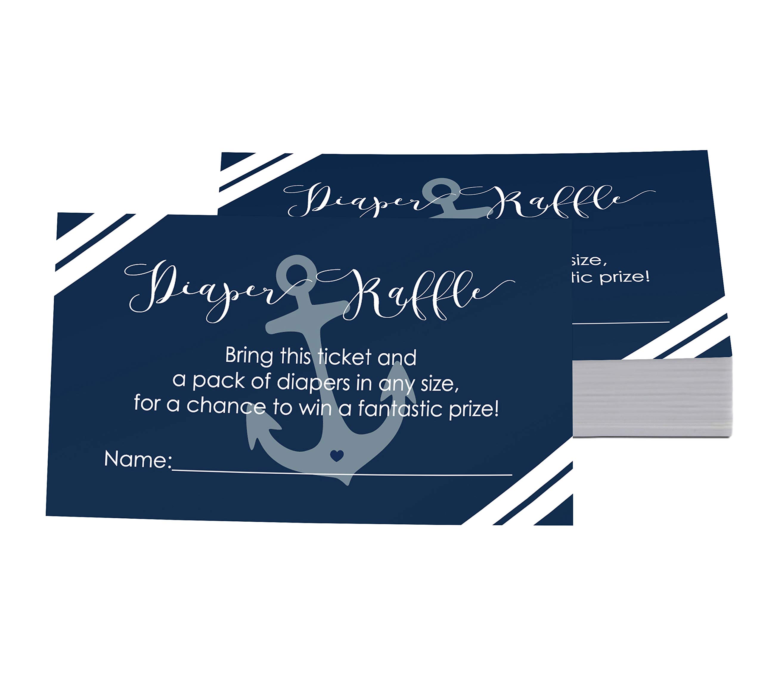 Paper Clever Party Nautical Diaper Raffle Tickets (25 Pack) Boys Baby Shower Games for Drawing Prizes - Invitation Insert Guests to Fill-In – Anchor Theme Blue - 2x3.5 Printed Card Set