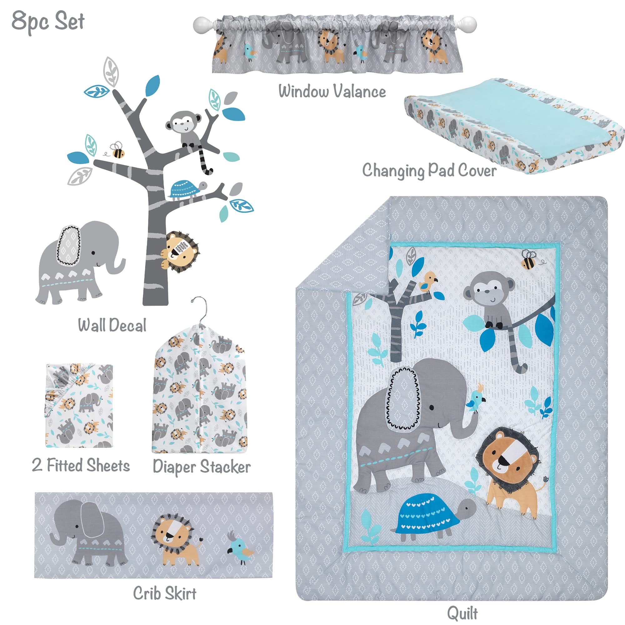 Bedtime Originals Jungle Fun Elephant/Lion 8-Piece Baby Nursery Crib Bedding Set