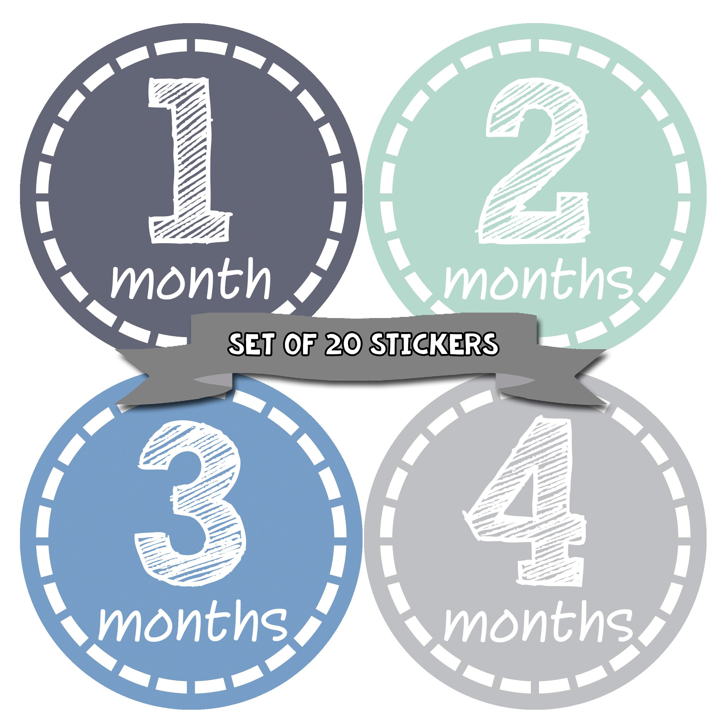 Months in Motion Baby Monthly Stickers - Baby Milestone Stickers - Newborn Boy Stickers - Month Stickers for Baby Boy - Baby Boy Stickers - Newborn Monthly Milestone Stickers (20 Count)