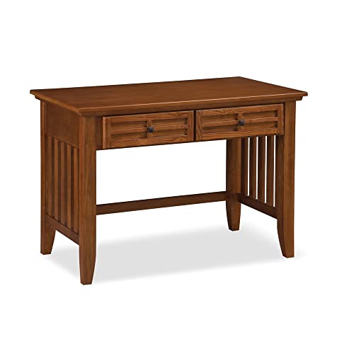 Home Styles Arts and Crafts Mission Style Student Desk Crafted from Hardwoods with Cottage Oak Finish, Black Finished Hardware, Slightly Flared Legs, Two Storage Drawers, Without Hutch