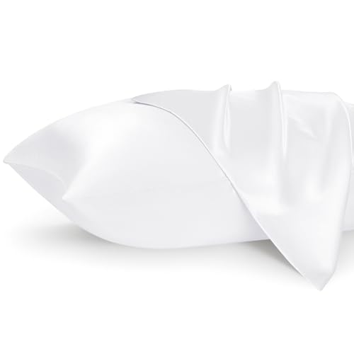 Bedsure Silky Satin Pillowcase, Similar to Silk Pillowcase for Hair and Skin,White Satin Pillow Cases 2 Pack,Pillow Case Cover with Hidden Zipper, Gifts for Women Men,20x30 Inches