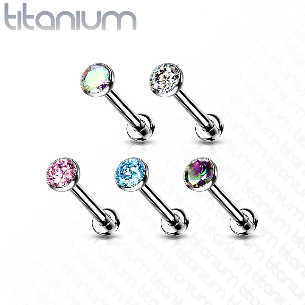 Amelia Fashion Implant Grade Titanium Threadless Push in Labret, Flat Back Studs, CZ Bezel Set Ball Top for Cartilage, Monroe, Nose and More (Vitrail Medium - 16GA (1.2mm) - L.5/16" (8mm) - Ball: 3mm)