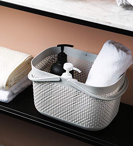 UUJOLY Plastic Organizer Storage Baskets with Handles, Shower Caddy Bins Organizer for Bathroom and kitchen(Grey
