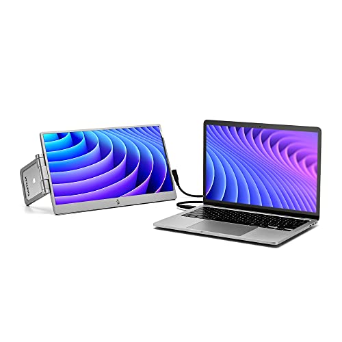 SideTrak Swivel 14” Patented Attachable Portable Monitor for Laptop | FHD TFT Laptop Dual Screen | Mac, PC & Chrome Compatible | Fits All Laptops | Powered by USB-C or Mini HDMI (Light Silver)