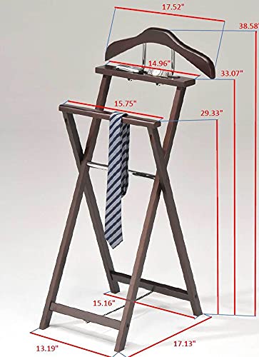 Pilaster Designs Contemporary Walnut Solid Wood Faydell Folding Cloth Valet Stand Organizer