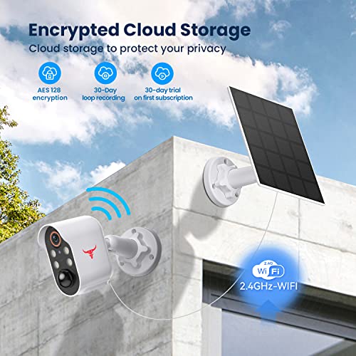 Tuck Solar Security Cameras Wireless Outdoor, 1080P HD Battery Power WiFi Surveillance Indoor Home Camera with 4 Spotlights, Color Night Vision, 2-Way Audio, Human Detection, Cloud Storage
