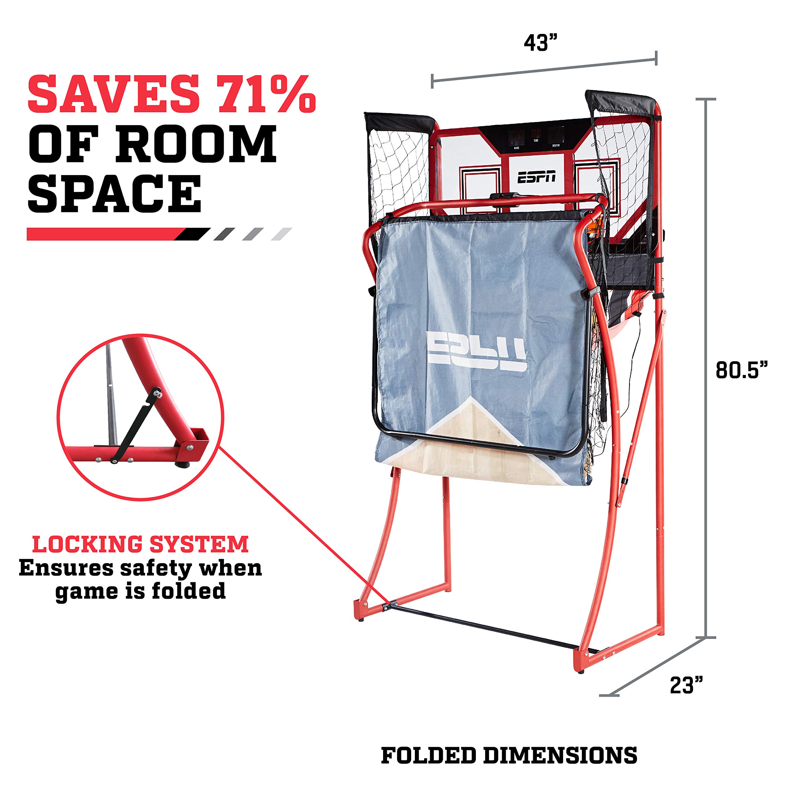 ESPN EZ Fold 2 player Basketball Game with Polycarbonate Backboard and LED Scoring