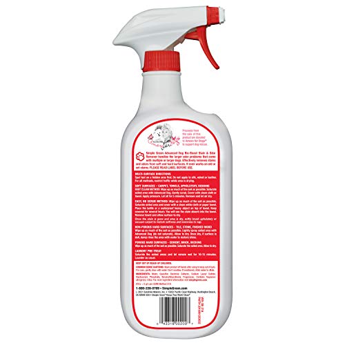 Simple Green Advanced Dog Stain & Odor Remover - Bacteria & Enzyme Cleaner for Large Dogs - Stain Remover for Carpet & Fabric β eliminates Urine Odor (32 oz Sprayer)