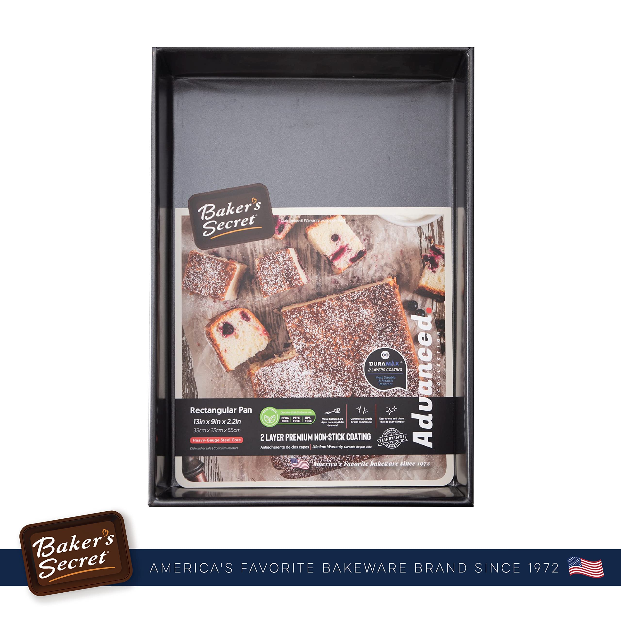 Baker's Secret Nonstick Roaster Pan 13" x 9", 0.9mmm Thick Carbon Steel Oven Roasting Pan with 2 Layers Food-Grade Coating, Non-stick Pan, Cookware Accessories - Advanced Collection