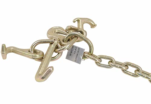 Mytee Products 5/16" x 6' Long Shank J Hook Tow Chain with RTJ Cluster & Grab Hook, 4700 lbs WLL - Heavy Duty Grade 70 Transport Tow Chain J Hook