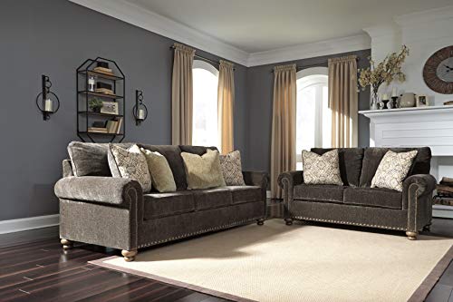 Signature Design by Ashley Stracelen New Traditional Loveseat with Nailhead Trim, Dark Brown