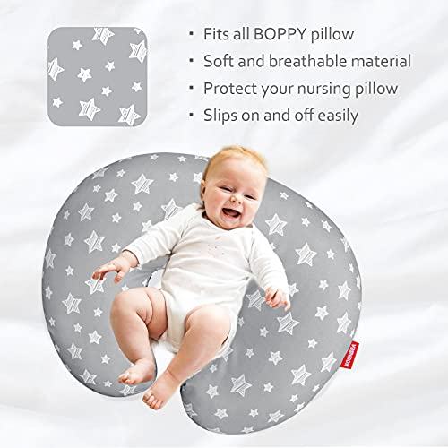 Pillow Cover for Infant Snug Fits Boppy Nursing Pillows, Breastfeeding Nursing Pillow Slipcovers Super Soft, for Breastfeeding Moms, Grey Star