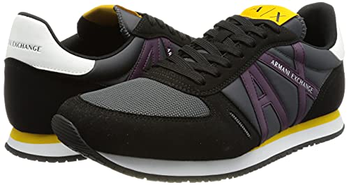 A|X Armani Exchange Men's Texturized Suede & Mesh Logo Sneaker, Black/Iron, 12