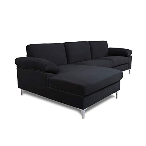 ZoooaH Sofas for Living Room Black Couch Sectional Sofa Left Hand Facing Chaise