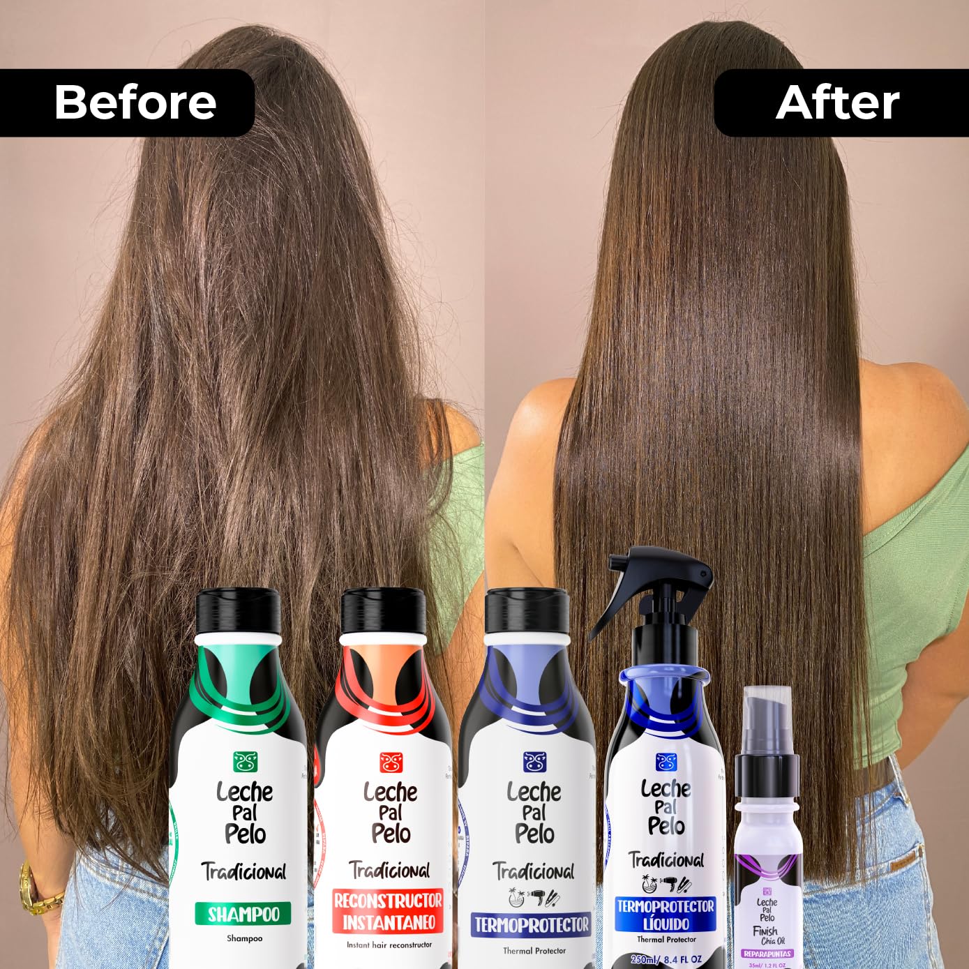 Leche Pal Pelo - Instant Hair Reconstructor Treatment with Soy, Wheat, Aloe and Avocado. Provides Intensive Hydration-14.9 Ounces. Tratamiento Reconstructor Con Soya, Trigo, Aguacate y Aloe