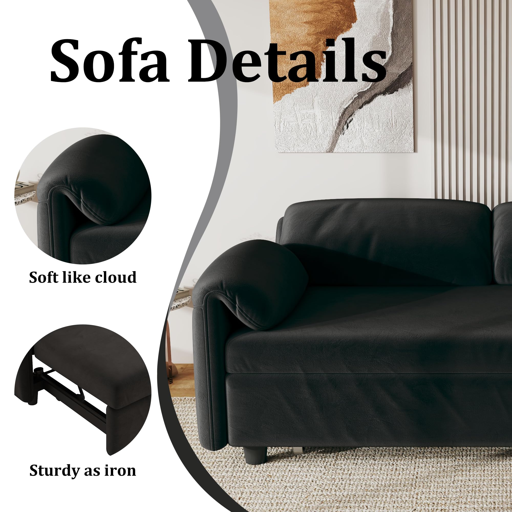 ARCLIS Pull Out Sofa Bed, 53'' Loveseat Sleeper, 3-in-1 Velvet Sleeper Sofa, Convertible Sofa Bed with Adjustable Backrest, Sleeper Couch for Living Room Bedroom Small Space (Black)