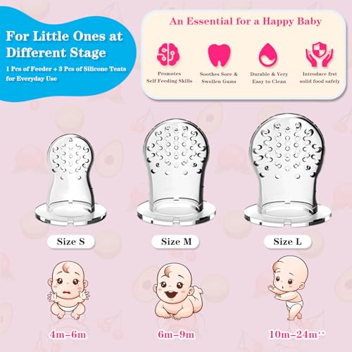Baby Solids/Frozen Fruit Feeder Pacifier, Infant Teether Toy 4M+, BPA-Free Silicone Pouch & Nipple, Safely Introduce Solids, Teething Relief, 2-Pack (Rabbit - Pink Purple, S/M/L)