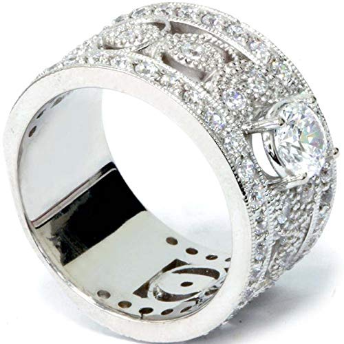ABHI 7 5/8 Ct Round Diamond Antique Vintage Art Deco Wedding Band 14K White Gold Over
