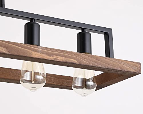 Fivess Lighting 5-Light Rustic Wood Kitchen Island Lighting,Oak Wood and Metal Linear Chandelier,Retro Industrial Pendant Light Fixture for Kitchen Island Dining Room Farmhouse,Black