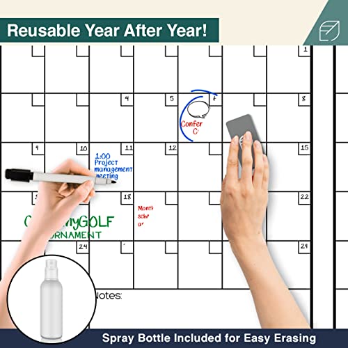 Large Dry Erase Wall Calendar - 36" x 96" - Undated Blank 2023 Reusable Yearly Calendar - Giant Whiteboard Year Poster - Laminated Office Jumbo 12 Month Calendar