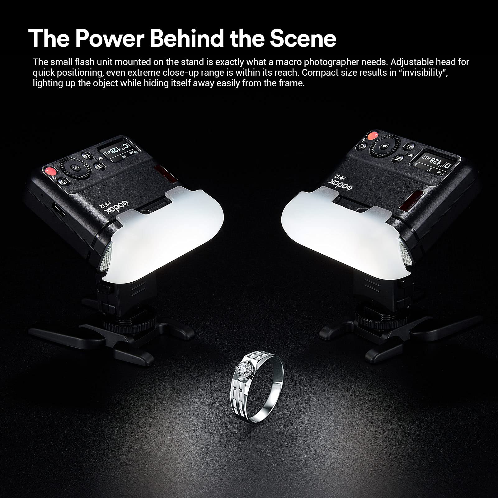 Godox MF12 Macro Flash, 2.4G Wireless Control TTL/M Mode, Built-in 3.7V Rechargeable Lithium Battery, Off-Camera TTL Flash Light Compatible for Canon Nikon Sony Fuji Olympus Panasonic