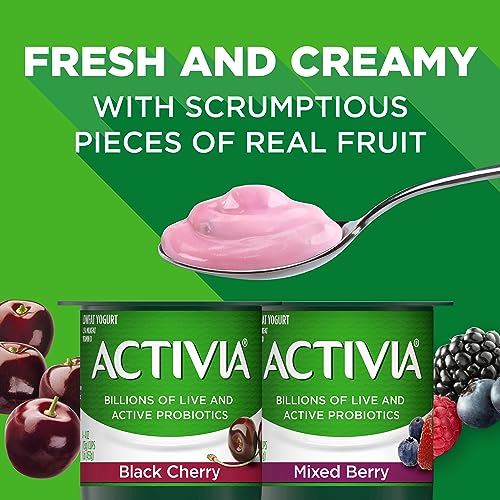 Activia Black Cherry and Mixed Berry Probiotic Yogurt, Delicious Lowfat Yogurt Cups to Help Support Gut Health, 12 Ct, 4 OZ