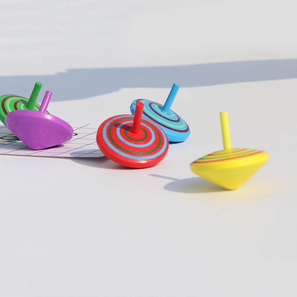 oAtm0eBcl 4Pcs Wooden Classic Colorful Spinning Tops Developmental Kids Stress Relieve Random Color 4pcs