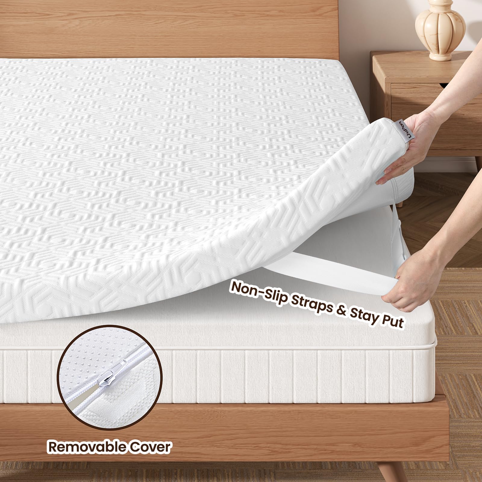 UniPon 3 Inch Gel Memory Foam Mattress Topper Twin, Medium Firm Foam Mattress Topper, Plush Foam Bed Topper for Pressure Relief, Removable Cover, CertiPUR-US Certified