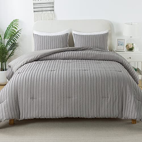 Andency Grey Comforter Set King Size, 3 Pieces Boho Tufted Bed Comforter Set, Soft Lightweight Microfiber Bedding Set for All Seasons