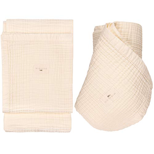 Muslin Blankets, Baby Toddler Quilt, 4 Layers, 100% Cotton Stroller Blanket, Hypoallergenic, Super-Soft, Breathable and Lightweight Swaddle, Nursery & Crib Blanket, Large (47 X 35 inch) (Vanilla Ice)