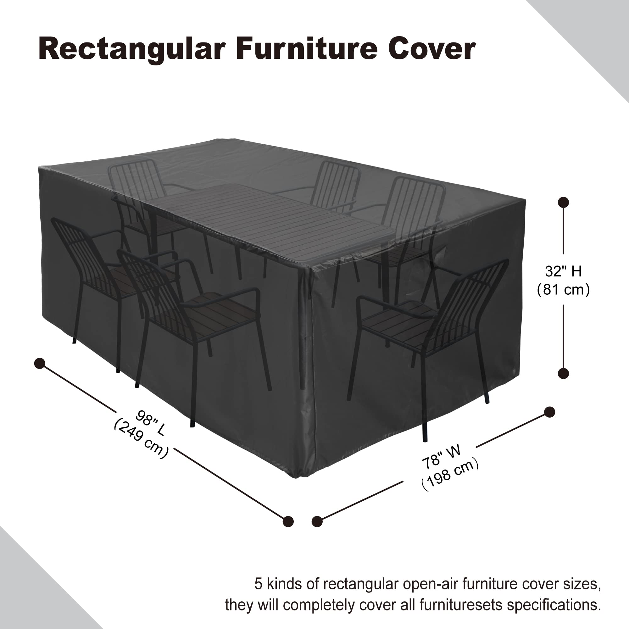 bemece Patio Furniture Set Covers, Waterproof, UV Resistant, Upgraded Ripstop 420D Oxford Rectangular Outdoor Furniture Covers 74" L x 47" W x 28" H