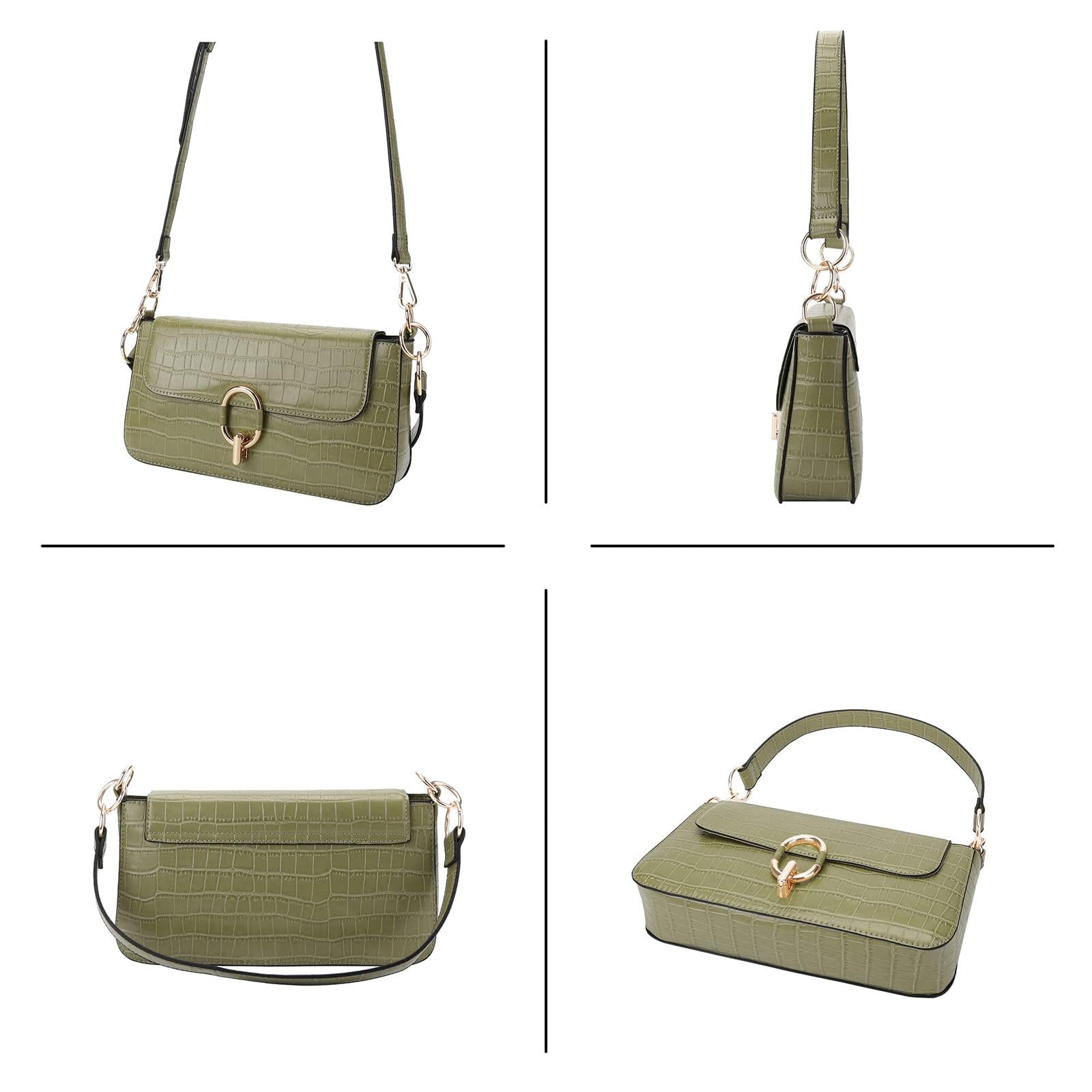 MAXWISE Women Shoulder Bag Handbag Crossbody Crocodile Pattern Designer shoulder Bags Chic Retro Purse PU Leather Handbag for Women (KHAKI)