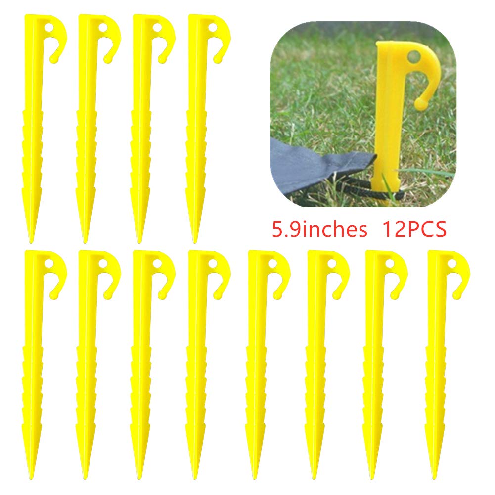 Airoads Tent Pegs Garden Stakes, 5.9'' 12 Pack Durable and Strong Plastic Tent Stakes for Beach Mat, Camping, Hiking, Garden