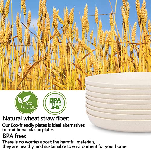 Homestockplus 9 Inch Dinner Plates,BPA-Free Wheat Straw Plates,Off White Plate Set Dishwasher and Microwave Safe Plates - Set of 8 【Non Ceramic】
