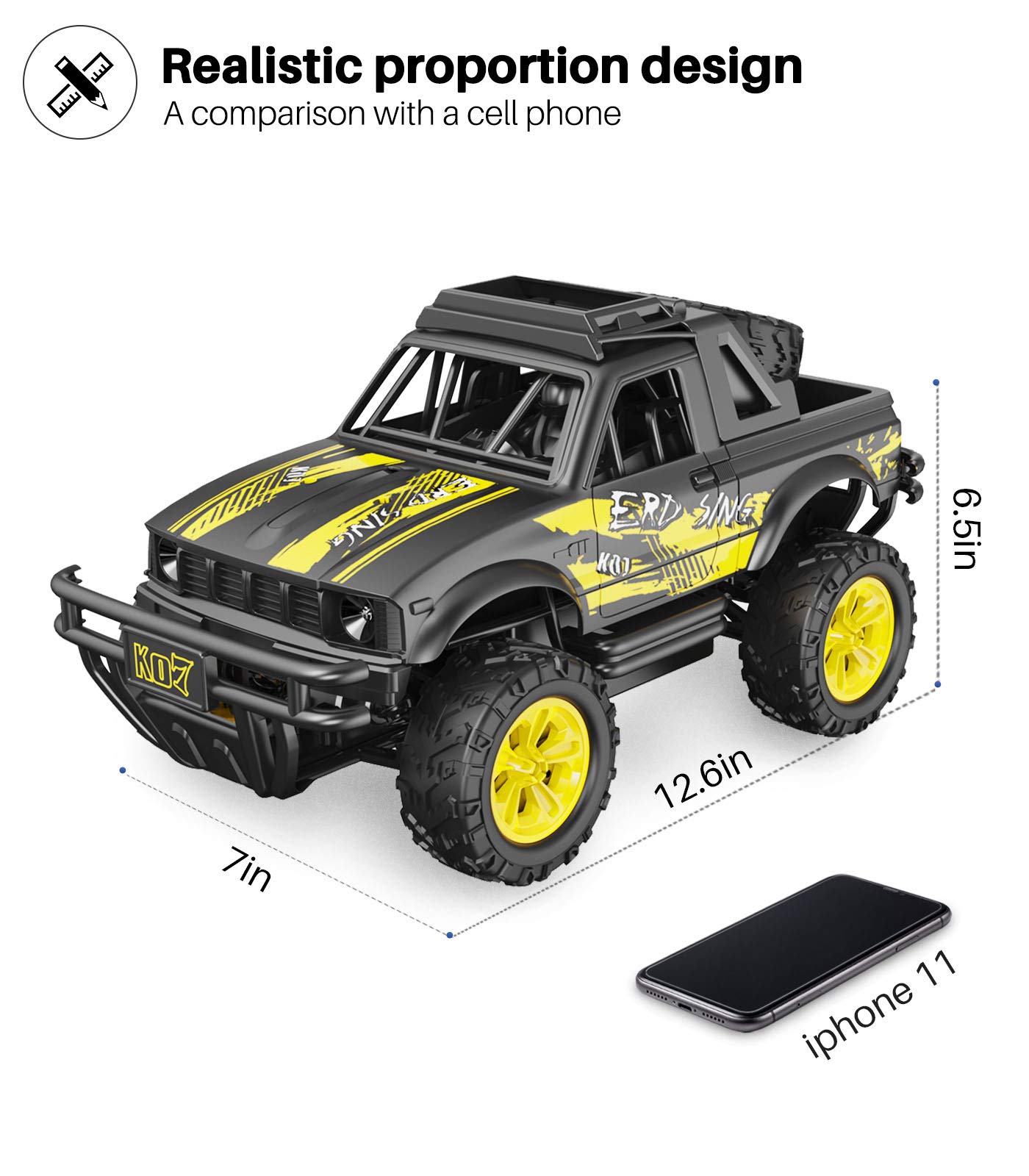 DoDoeleph Remote Control Jeep,16MPH High Speed 4WD RC Cars, 1/16 Scale Differential System All Terrains Off-Road, 2.4GHz Rechargeable Xmas Gift Toys for Kids Adults