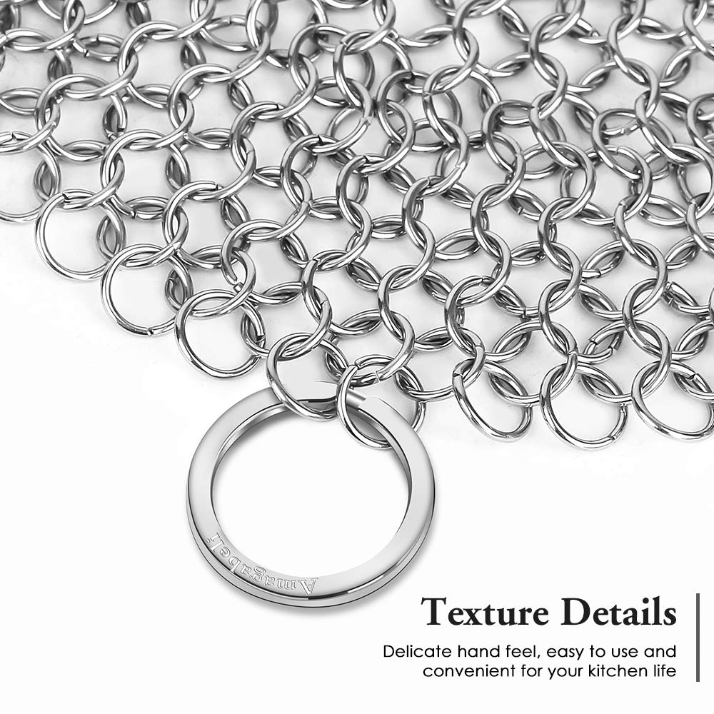 AMAGABELI GARDEN & HOME 7βx7β Cast Iron Cleaner 316 Stainless Steel Cast Iron Scrubber Chain Mail Scrubber Cast Iron for Pans Dutch Ovens Grills BG240