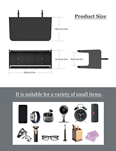 NOTMBESTM Bedside Wall Shelf Organizer Small Bedside Shelf Wall Mount for Bed Universal Stick on Wall Shelf Double Tray Holder for Storing Cellphone, Glasses, Keys, Camera, Alarm Clock (Black)