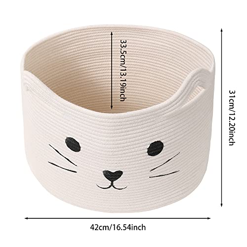 Large Woven Cotton Rope Basket with Handle, Ideal for Storage and Organization for kids toys,Towels, Clothes, blanket,Gifts. Pet Basket for Cat & Dog,Laundry Blanket Basket