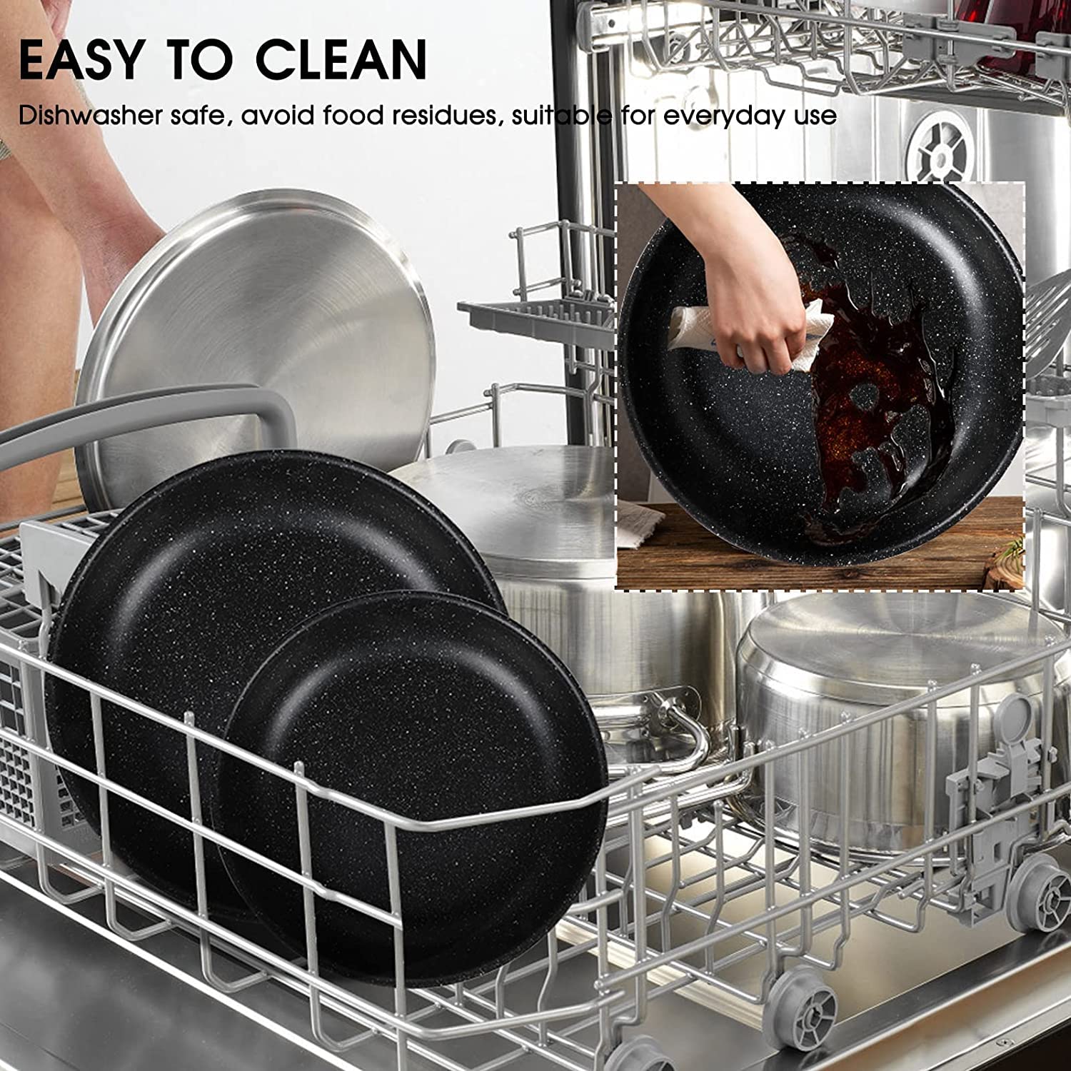 Almcmy Nonstick Frying Pan Set 2 Piece, 10 Inch & 11.6 Inch Nonstick Skillet with Detachable Handle, Induction Pots and Pans, Removable Handle Cookware, Oven Safe, Dishwasher Safe, Red
