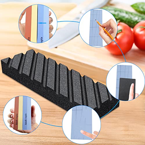 Complete Knife Sharpening Stone Set β Dual Grit Whetstone 400/1000 3000/8000 Premium Whetstone Knife Sharpener with Leather Strop, Flattening Stone, Bamboo Base, 3 Non-slip Rubber Bases & Angle Guide