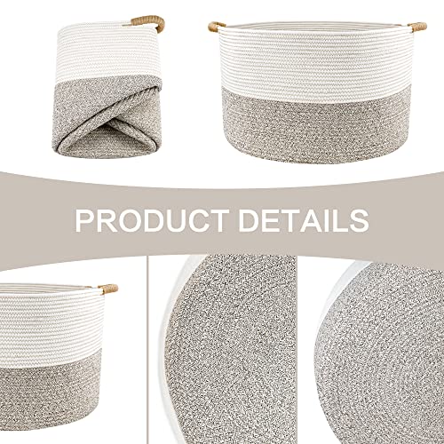 Large Woven Nursery Basket 21.7" x 13.8" Rope Woven Bins with Handles for Baby Cloth Toys Book Storage, Sturdy Decorative Storage Baskets for Organization, Living Room Bathroom Bedroom