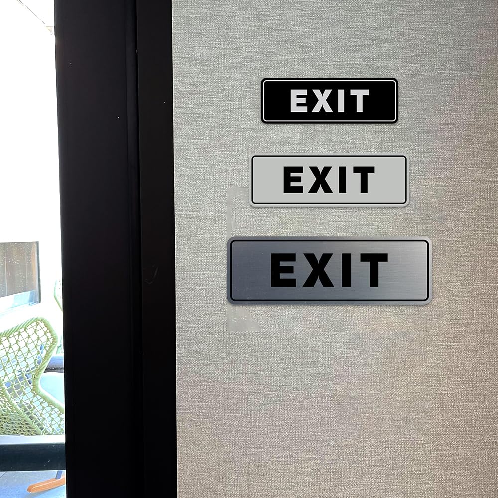 All Quality Standard Exit Wall or Door Sign | Durable Plastic and Easy Installation | Double-Sided Foam Adhesive Tape - Silver - Medium (1 Pack)